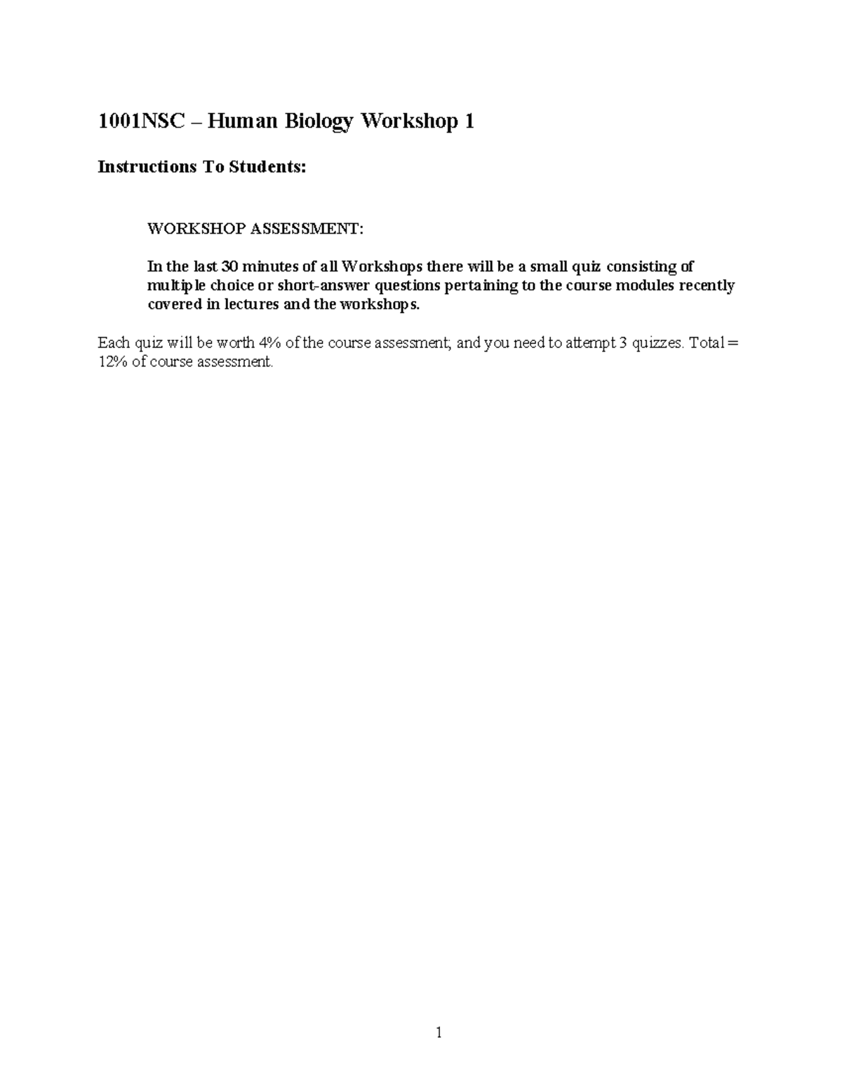 Workshop 1 1001NSC 2024 - 1001NSC – Human Biology Workshop 1 ...
