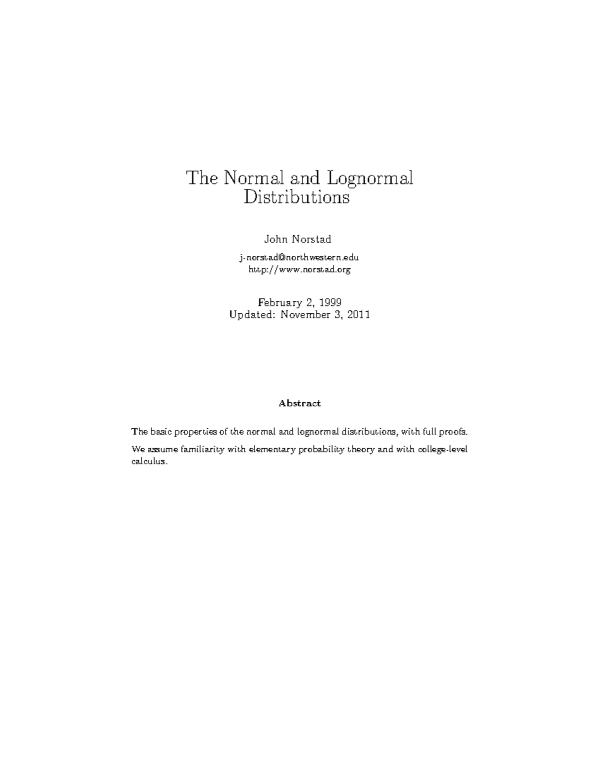 Norstad Normal and lognormal distributions - The Normal and Lognormal ...