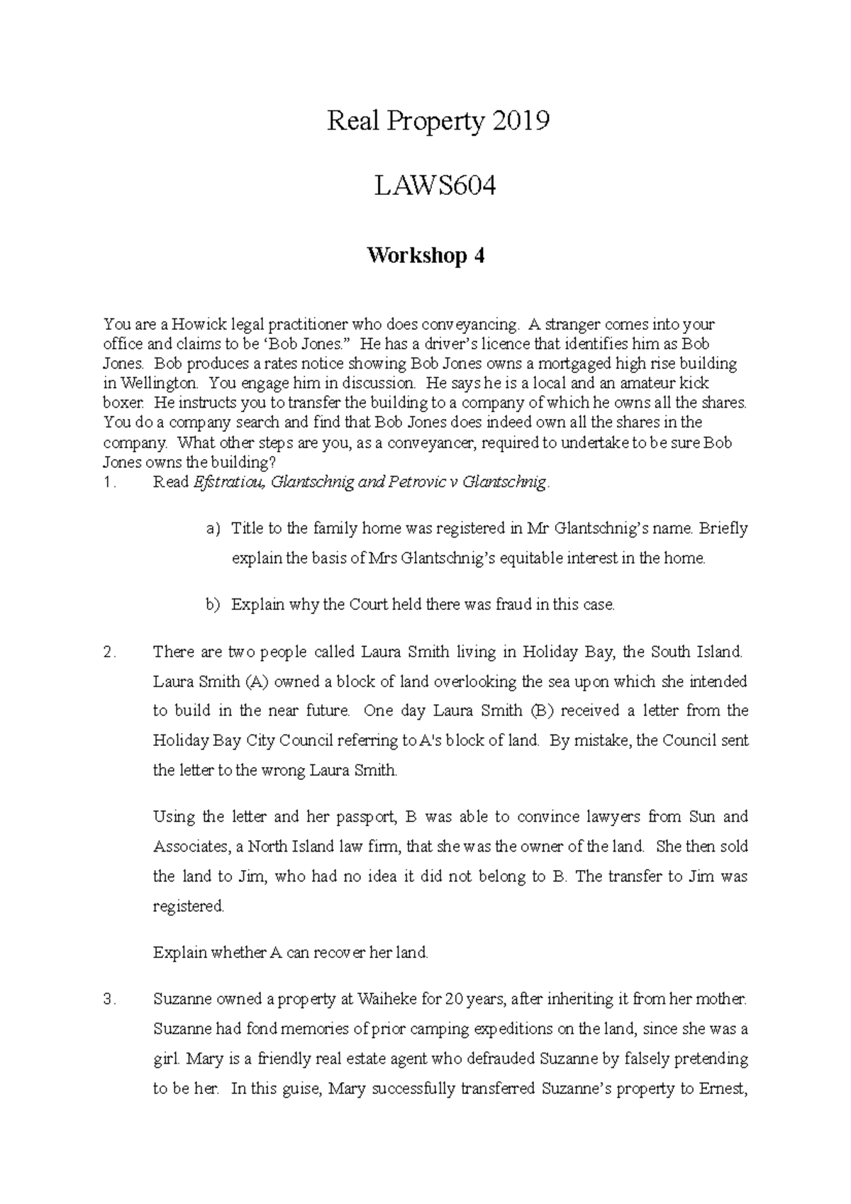 Real Property 2019 workshop 4 - Real Property 2019 LAWS Workshop 4 You ...