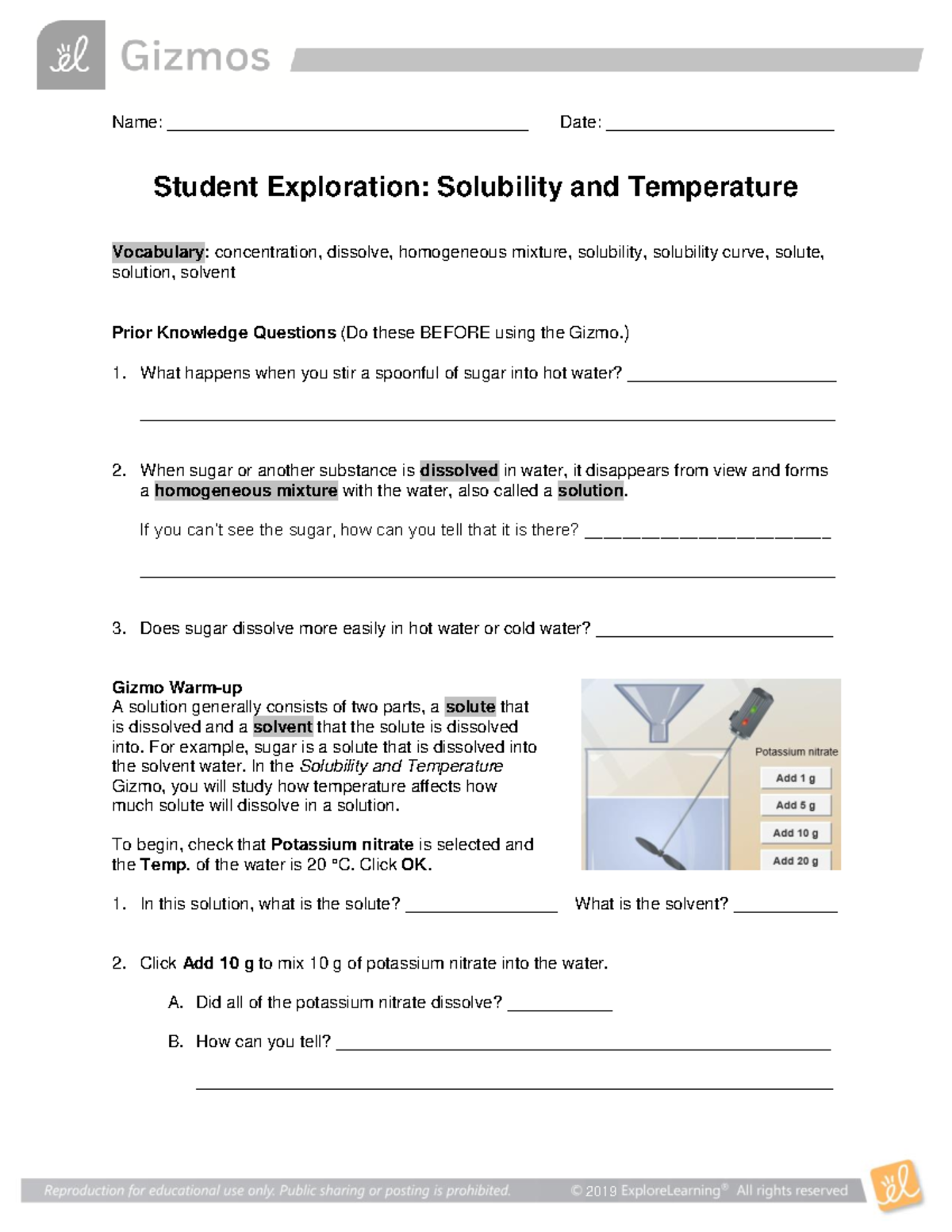 Solubility Temperature SE - Name ...