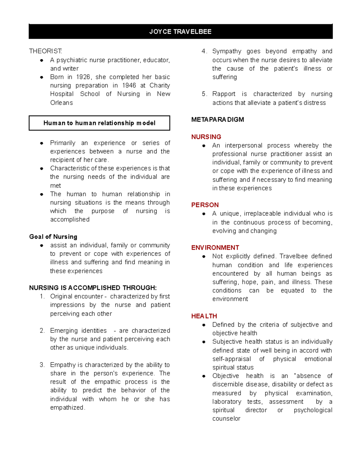 Human to human relationship model - JOYCE TRAVELBEE THEORIST: A ...