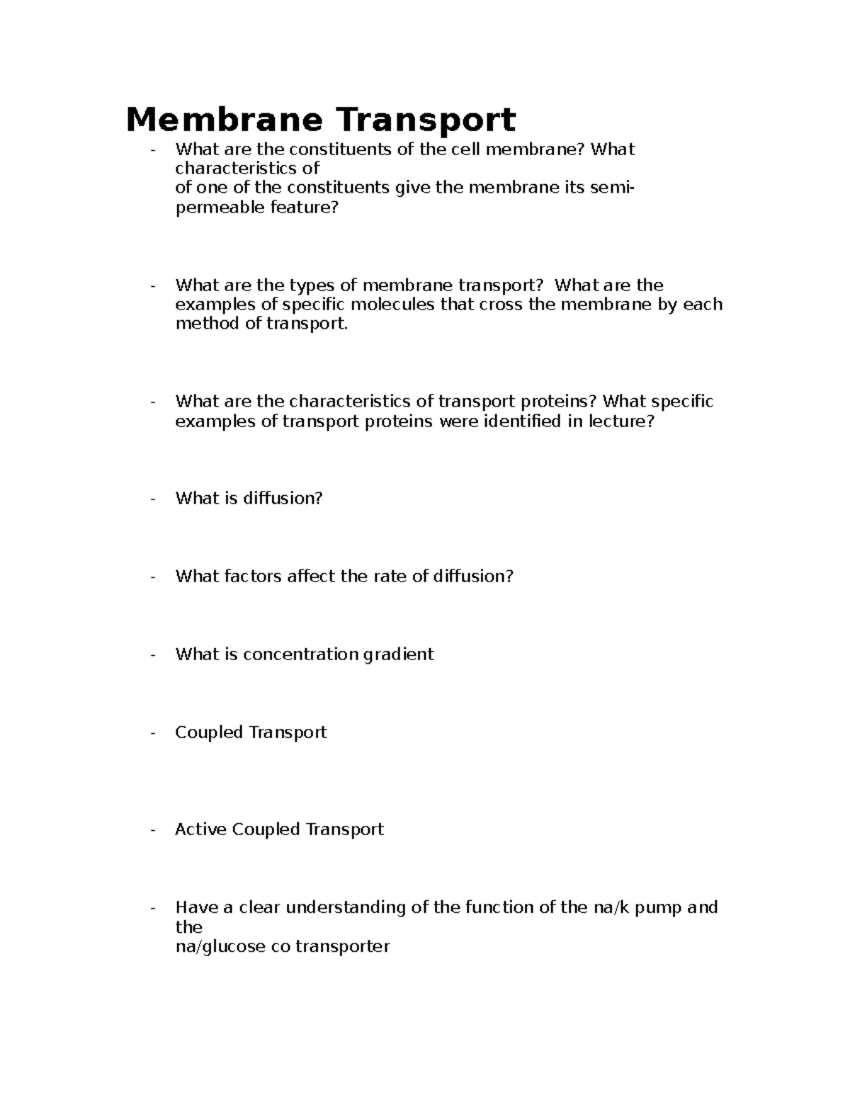 Membrane Transport Study Guide - Membrane Transport What are the ...