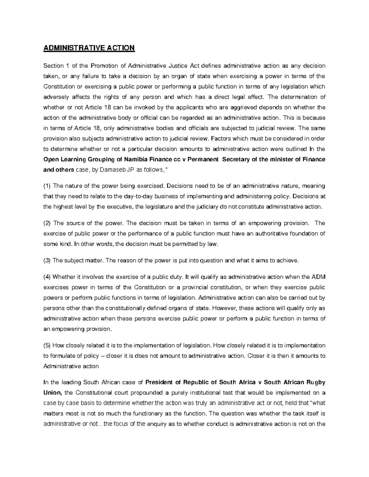 Admin LAW Print - ADMINISTRATIVE ACTION Section 1 of the Promotion of ...