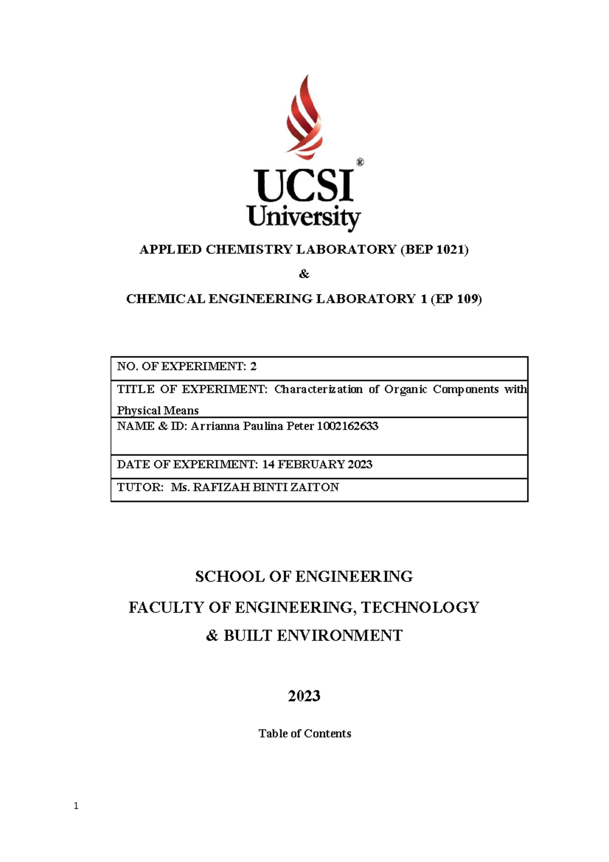 Lab report characterization of organic compounds using physical means ...