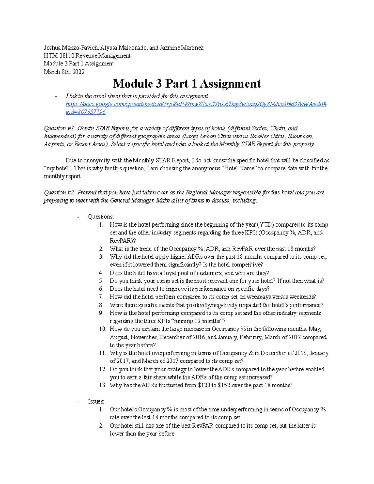Revenue Management in the Lodging Industry Module 3 Part 1 Assignment ...