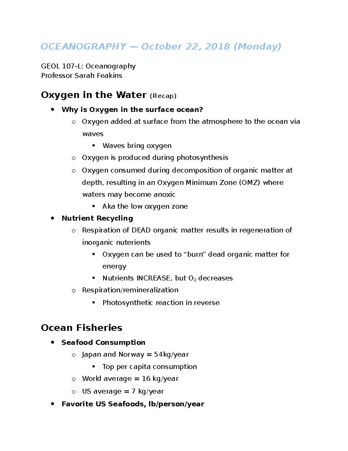 GEOL 107 10.22.18 - OCEANOGRAPHY — October 22, 2018 (Monday) GEOL 107-L ...