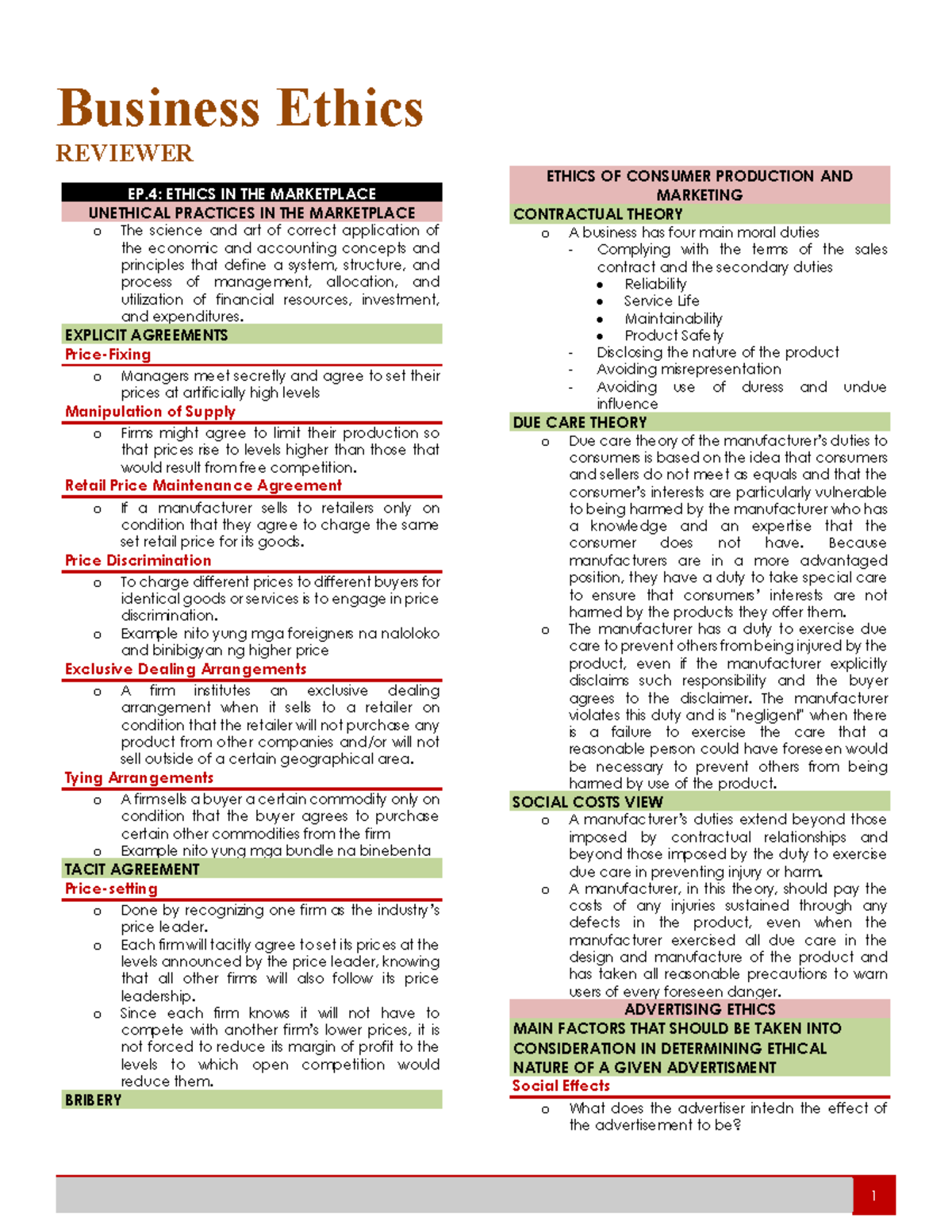 3RD QAT Ethics - Business Ethics REVIEWER EP: ETHICS IN THE MARKETPLACE ...