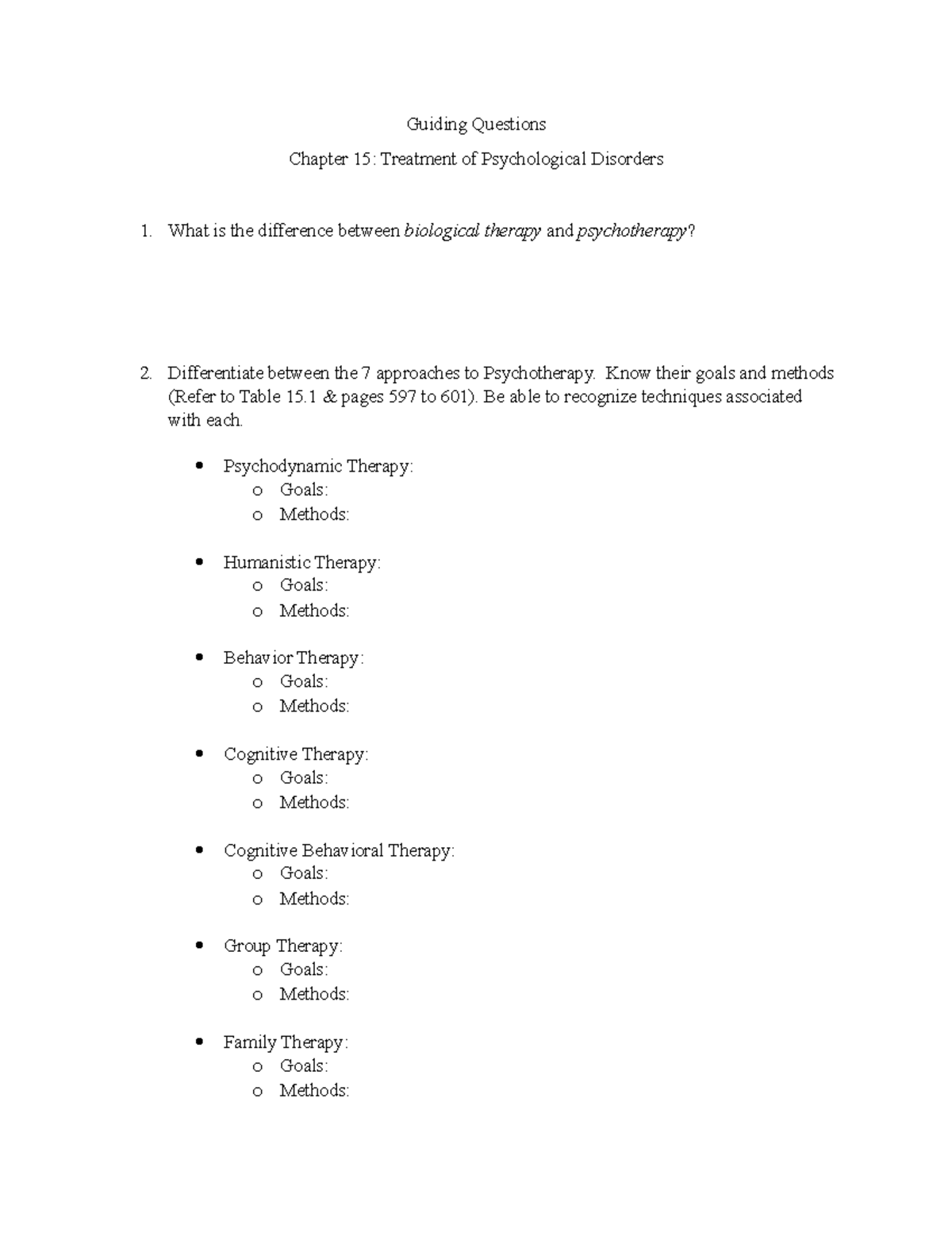 Guiding Questions Chapter 15 - Know their goals and methods (Refer to ...