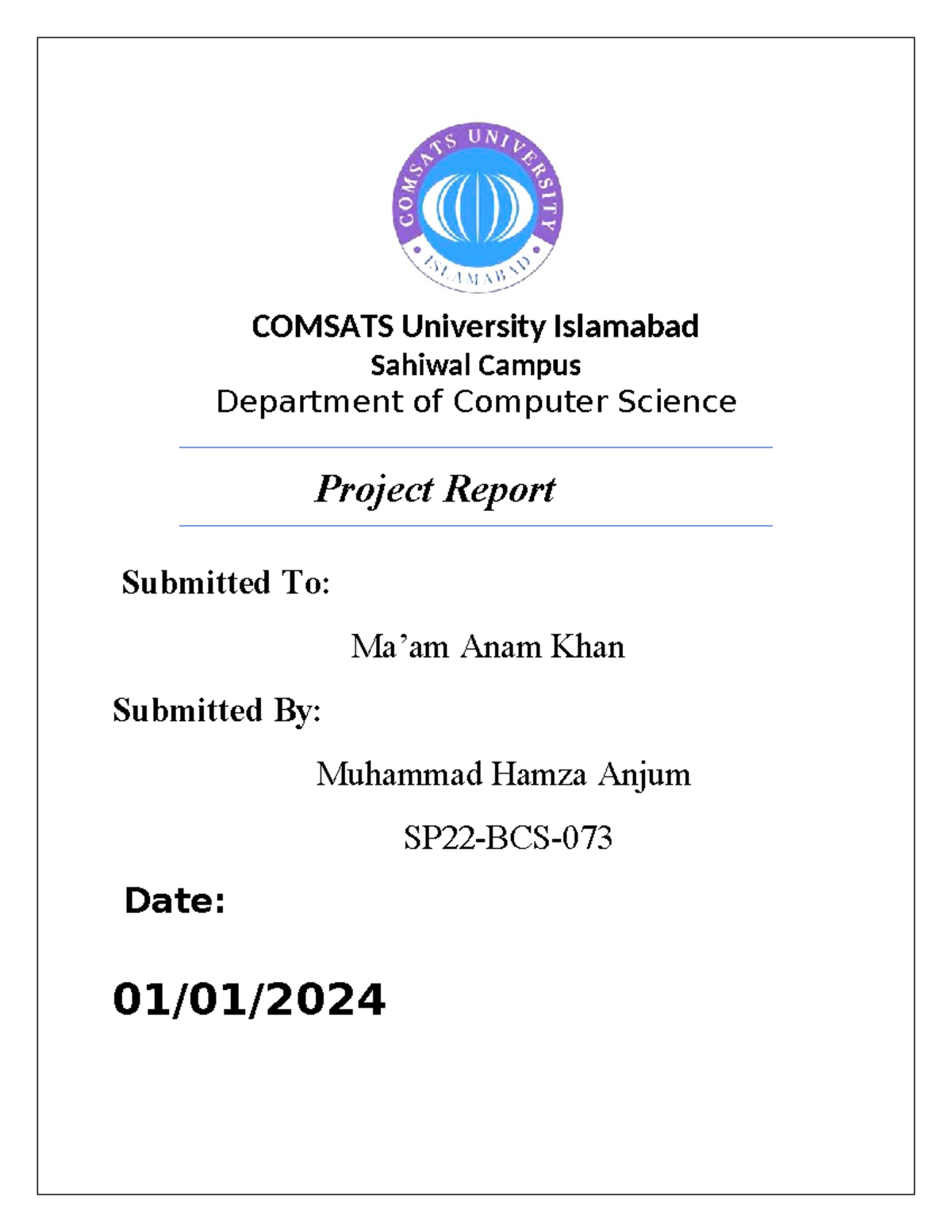 Dsa project - COMSATS University Islamabad Sahiwal Campus Department of ...