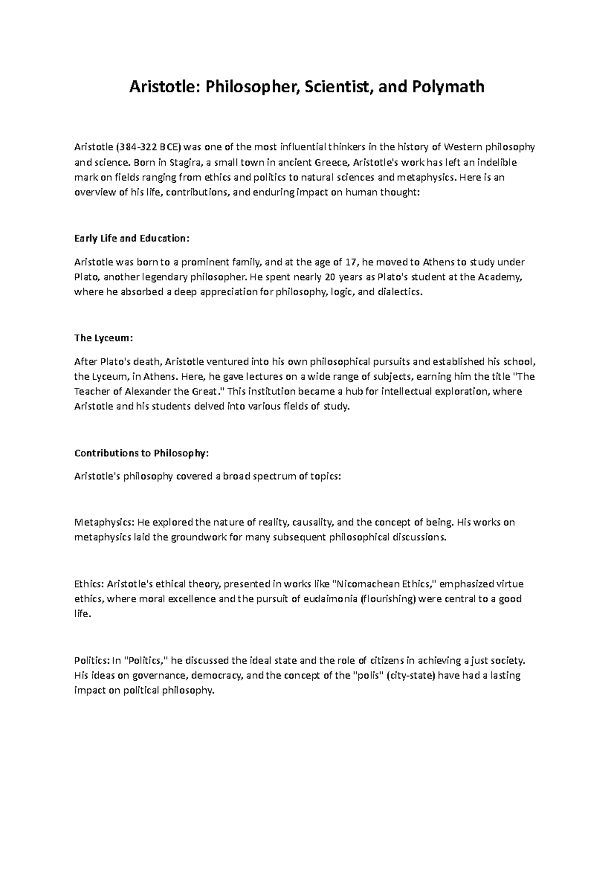 Aristotle - biology notes - Aristotle: Philosopher, Scientist, and ...