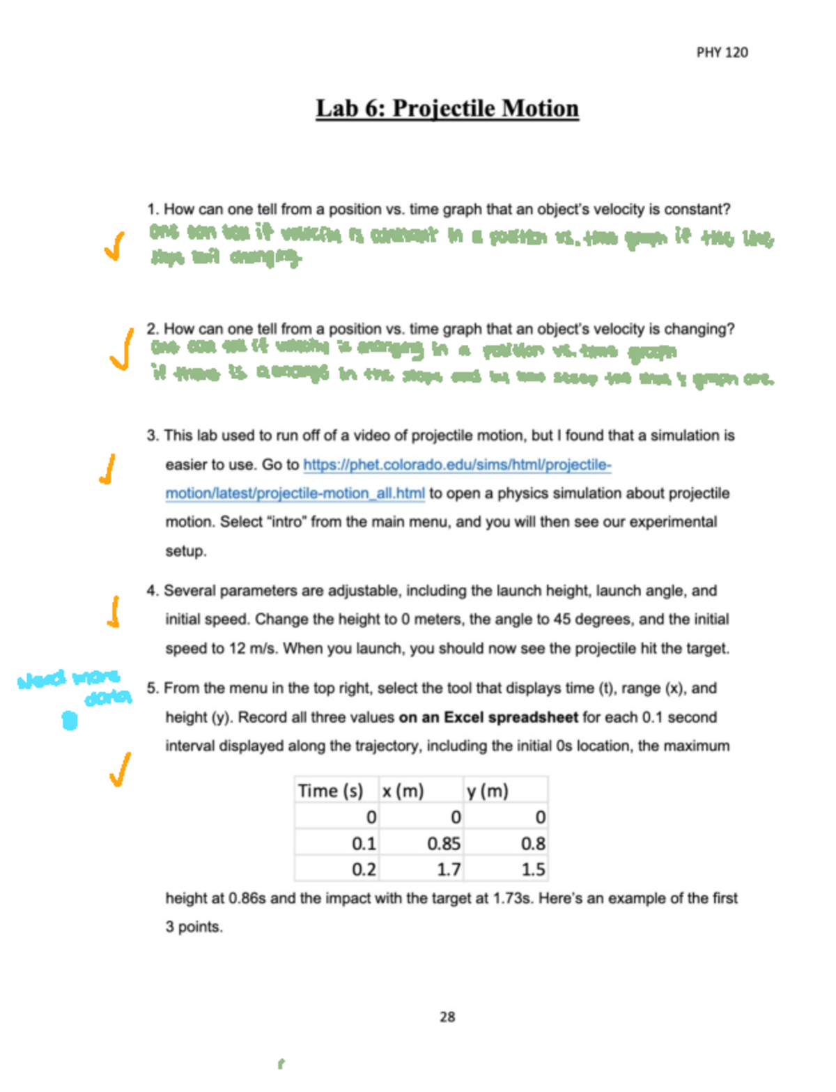 lab 6 SUMMER CLASS - v one can tell ifvelocity is constantin a position ...