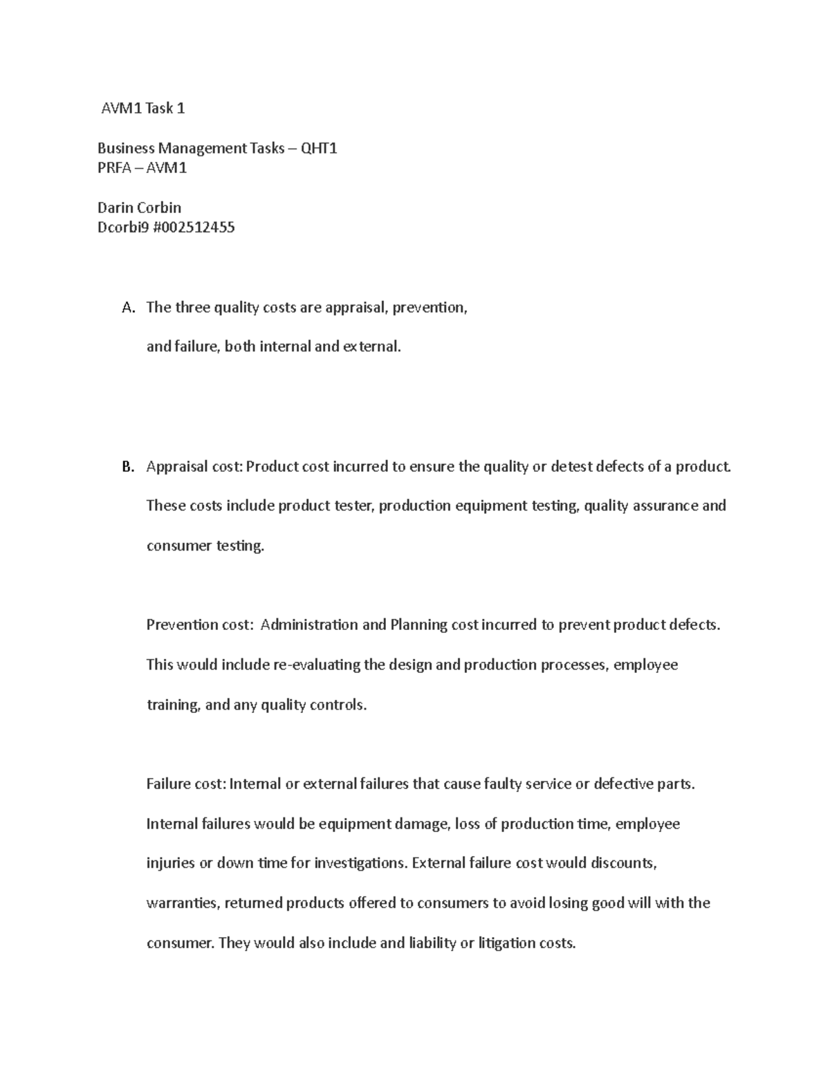 Business Management - AVM1 Task 1 - AVM1 Task 1 Business Management ...