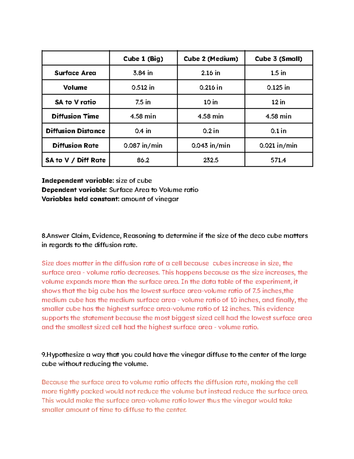 Cell Size Lab Data - hgvhg - Cube 1 (Big) Cube 2 (Medium) Cube 3 (Small ...