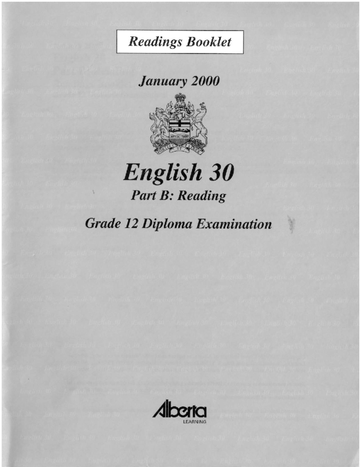 January 2000 ELA 30-1 Part B Readings Booklet - ENGL1176 - Studocu