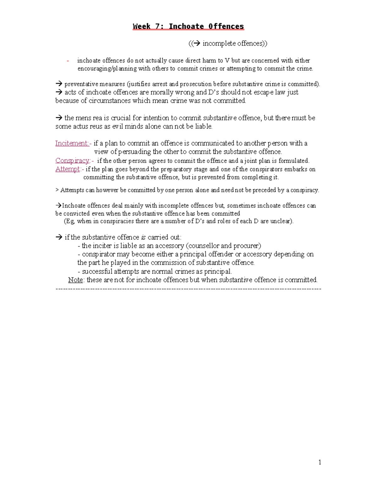 7 Inchoate Offences - (( incomplete offences)) inchoate offences do not ...