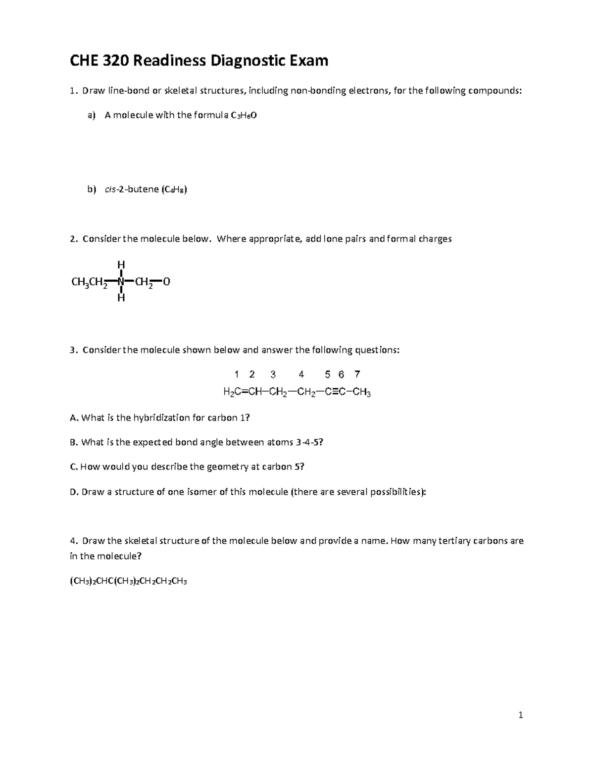 Diagnostic Exam pdf - This is review before the organic chemistry class ...