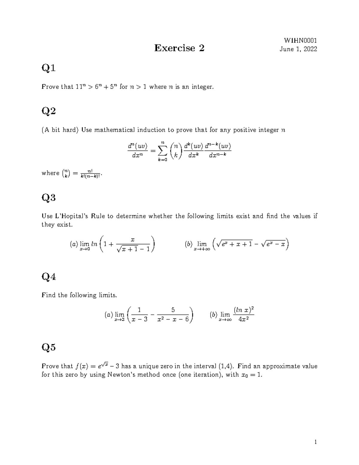 Math Review 2 Exercise - Good - Exercise 2 WIHN June 1, 2022 Q Prove ...