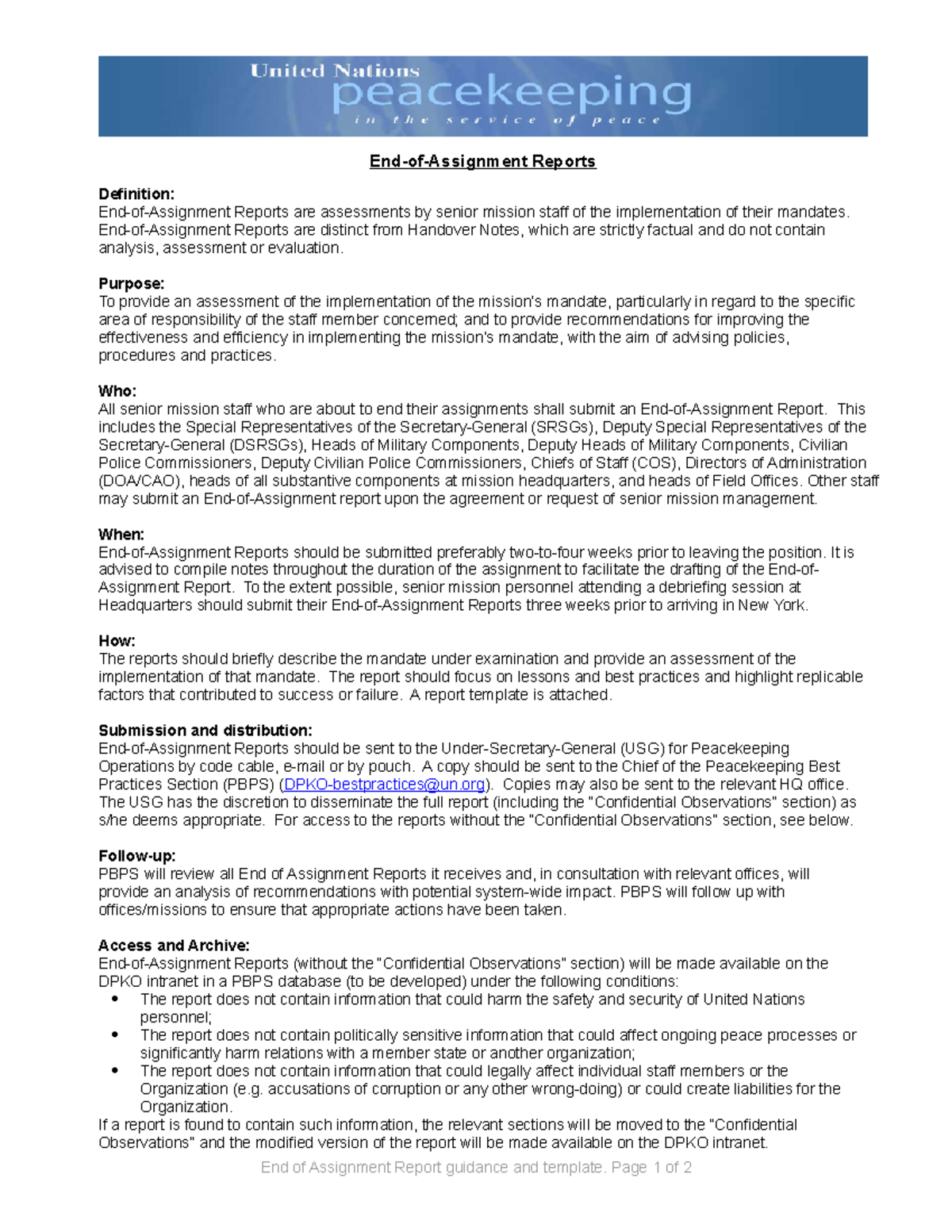 Annex 11Endof Assignment Report - End-of-Assignment Reports Definition ...