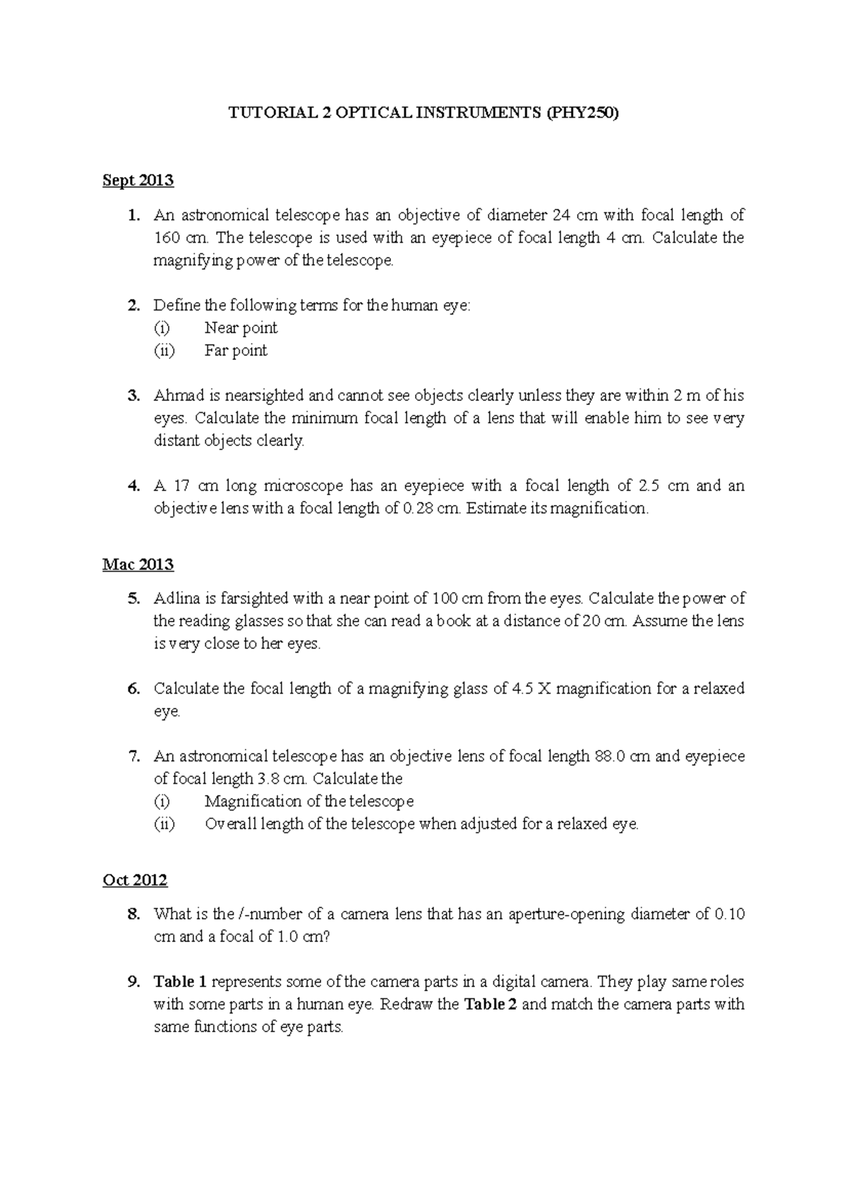 Tutorial 2 phy250 - tuto - TUTORIAL 2 OPTICAL INSTRUMENTS (PHY250) Sept ...