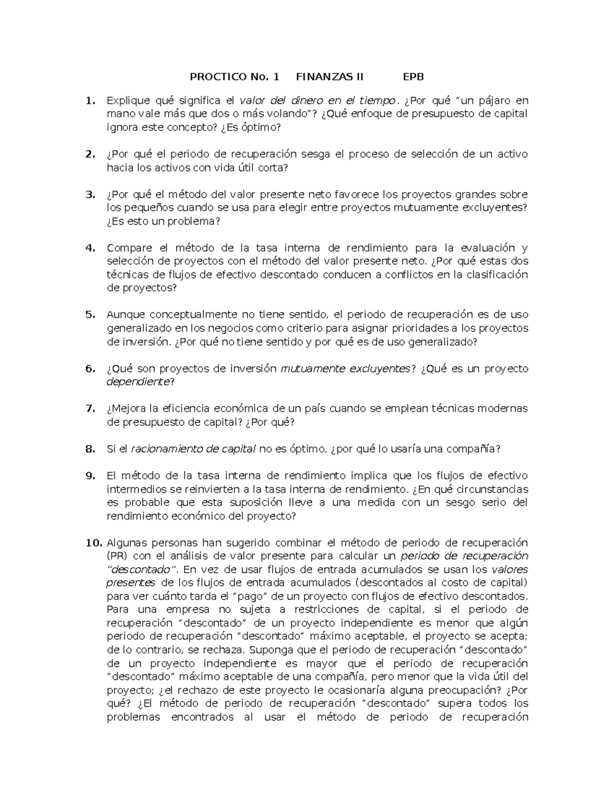 Practico No.1 Presup. de capital - PROCTICO No. 1 FINANZAS II EPB 1 ...