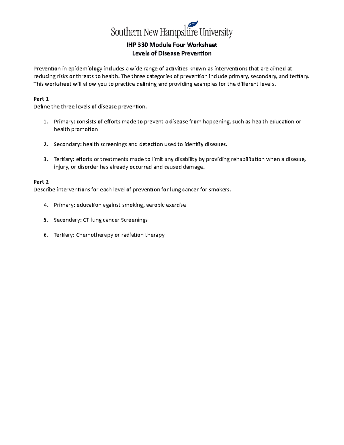 IHP 330 Module Four Worksheet completed - IHP 330 Module Four Worksheet ...