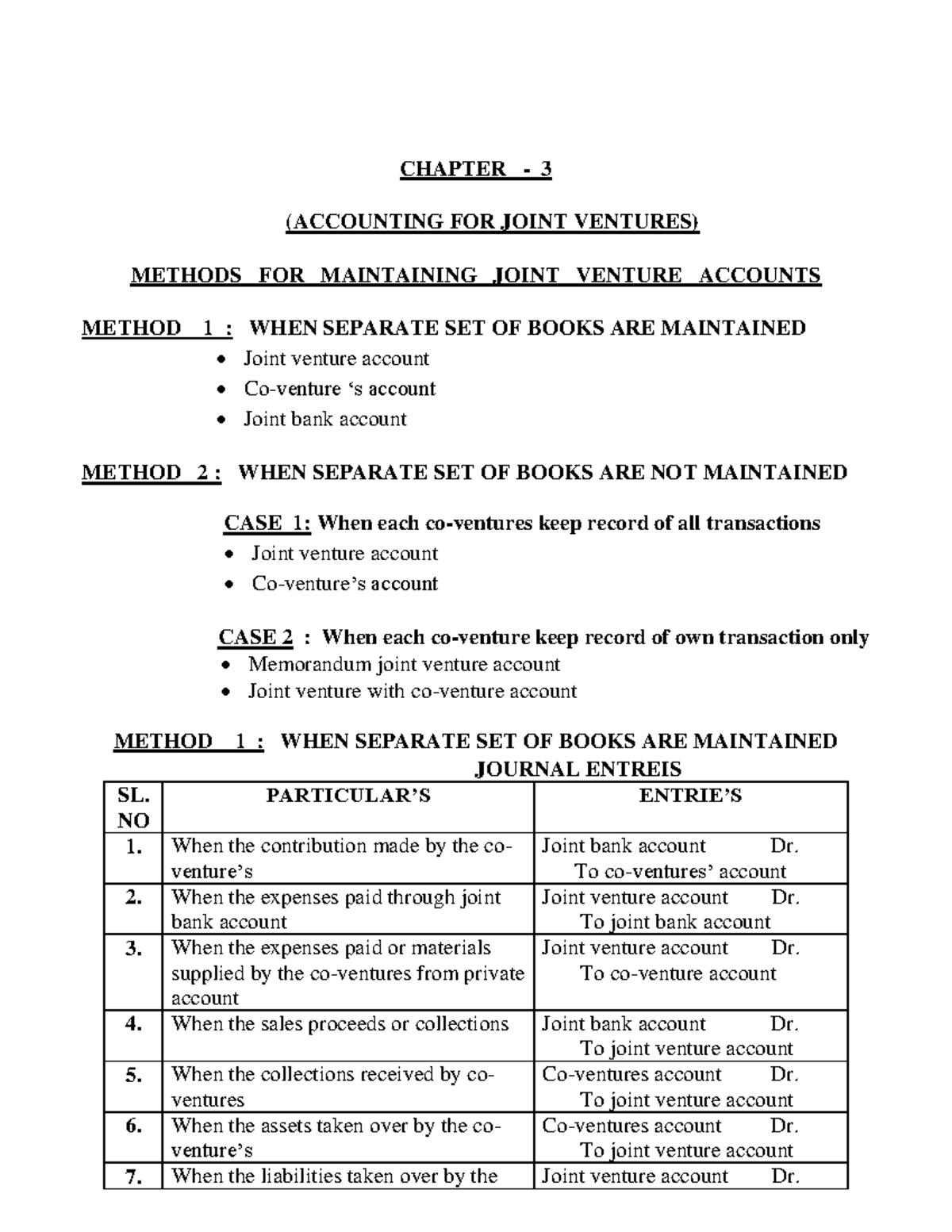 Joint Venture Accounts - CHAPTER - 3 (ACCOUNTING FOR JOINT VENTURES ...