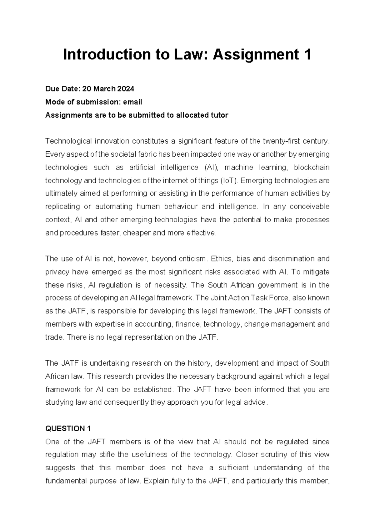 INL Assignment 1 (2024) - Introduction to Law: Assignment 1 Due Date ...