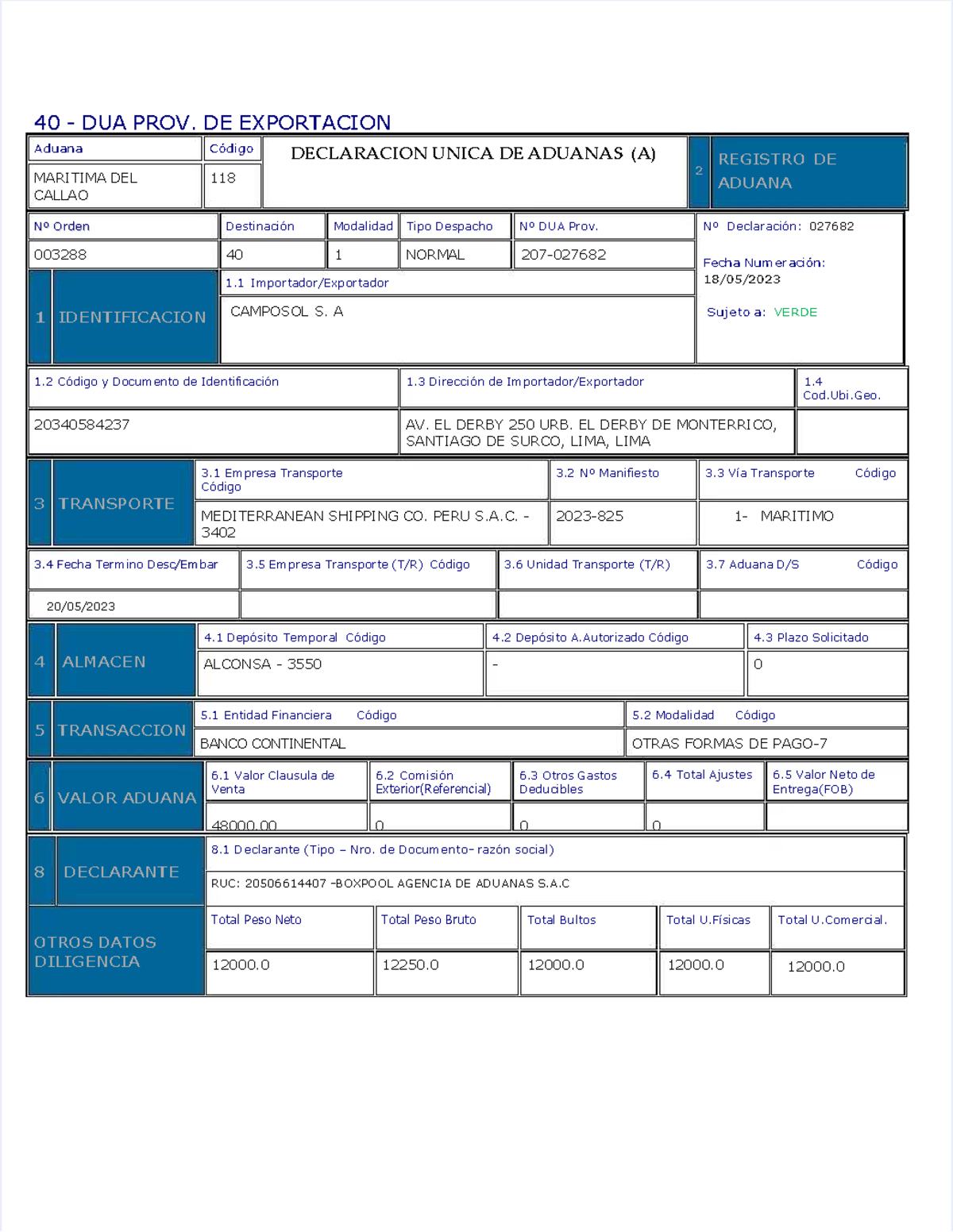 DUA Actividad - ejercicios de DUA - 40 - DUA PROV. DE EXPORTACION ...