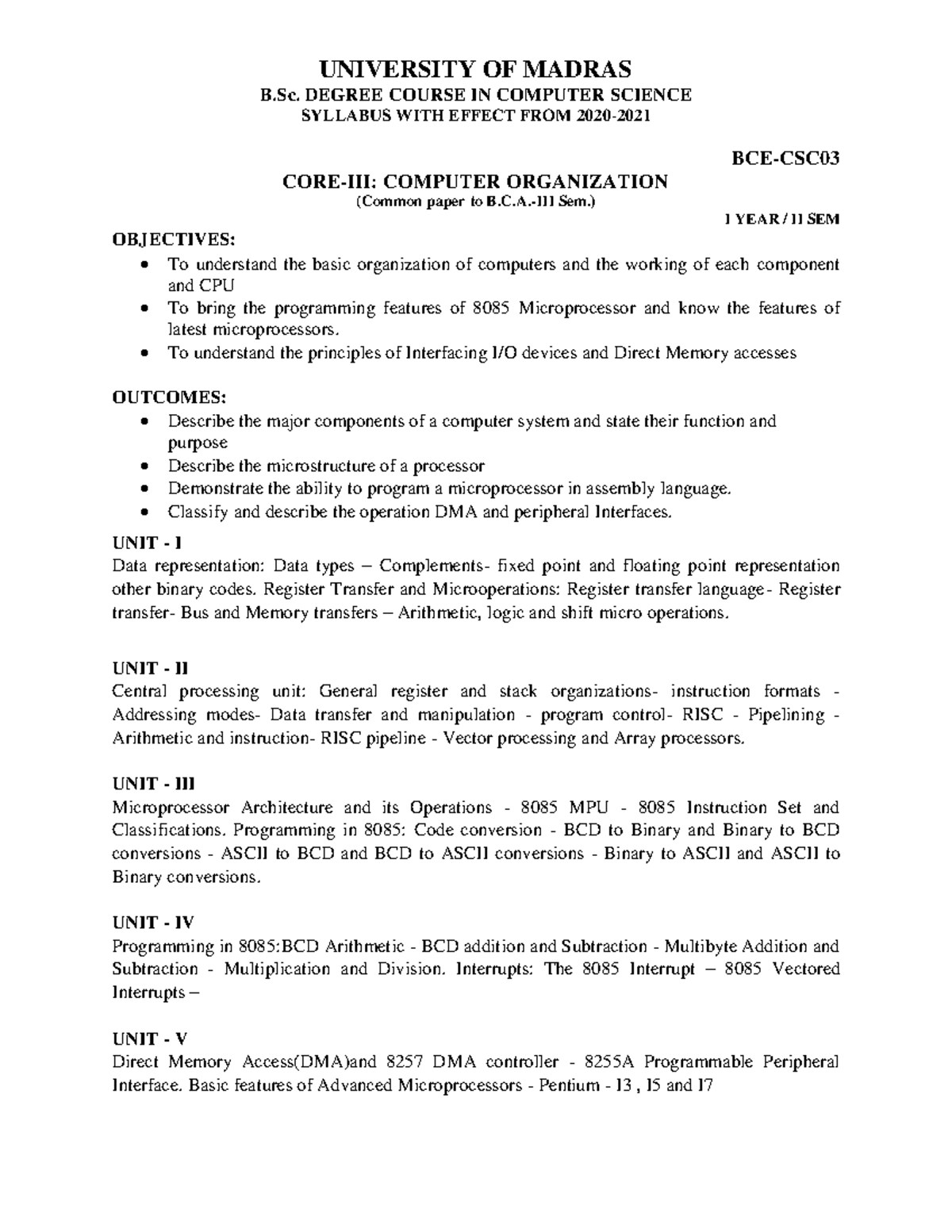 BCE-CSC03 - Computer organization - UNIVERSITY OF MADRAS B. DEGREE ...