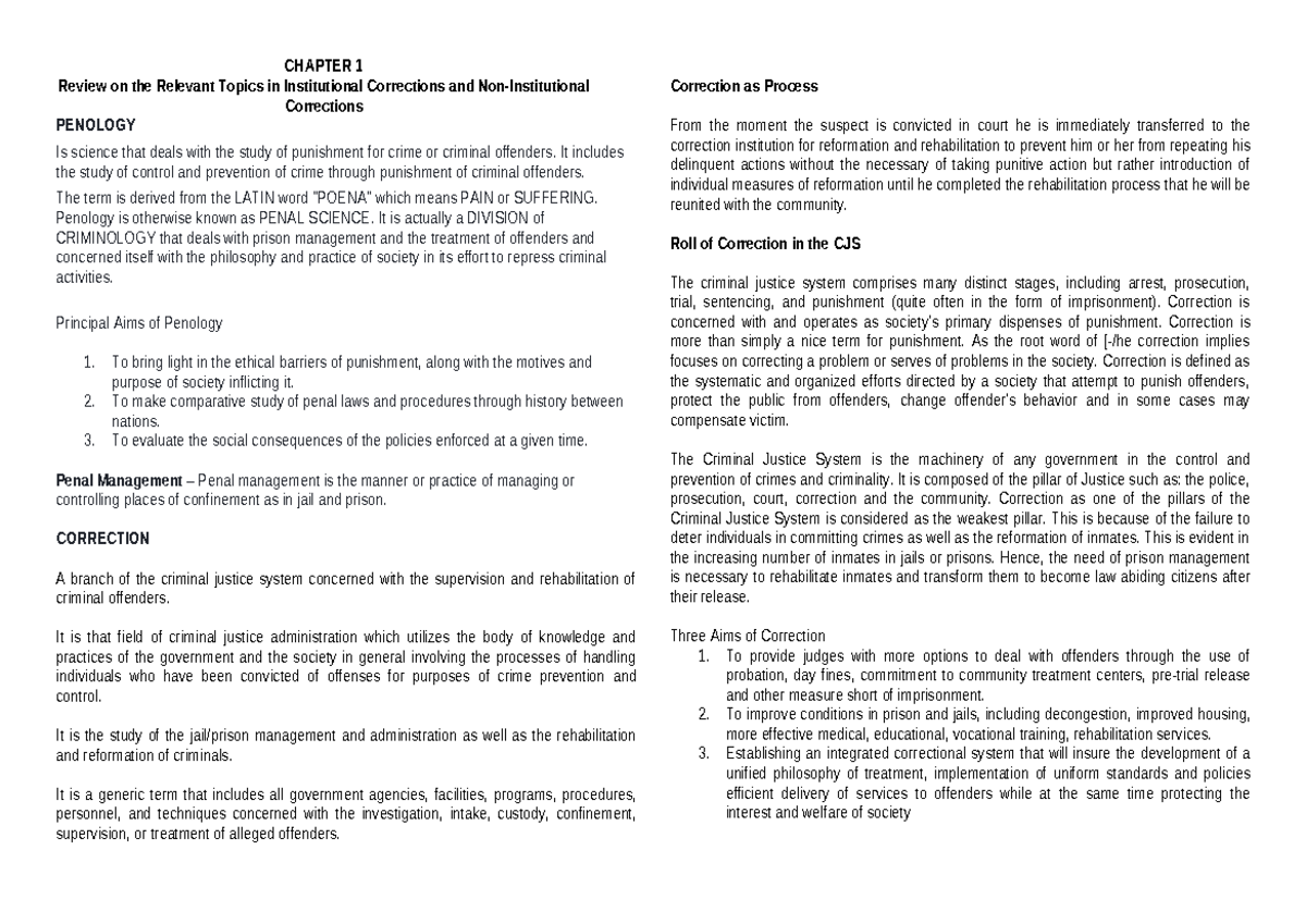 CP 411 Prelim Module - CHAPTER 1 Review on the Relevant Topics in Institutional Corrections and ...