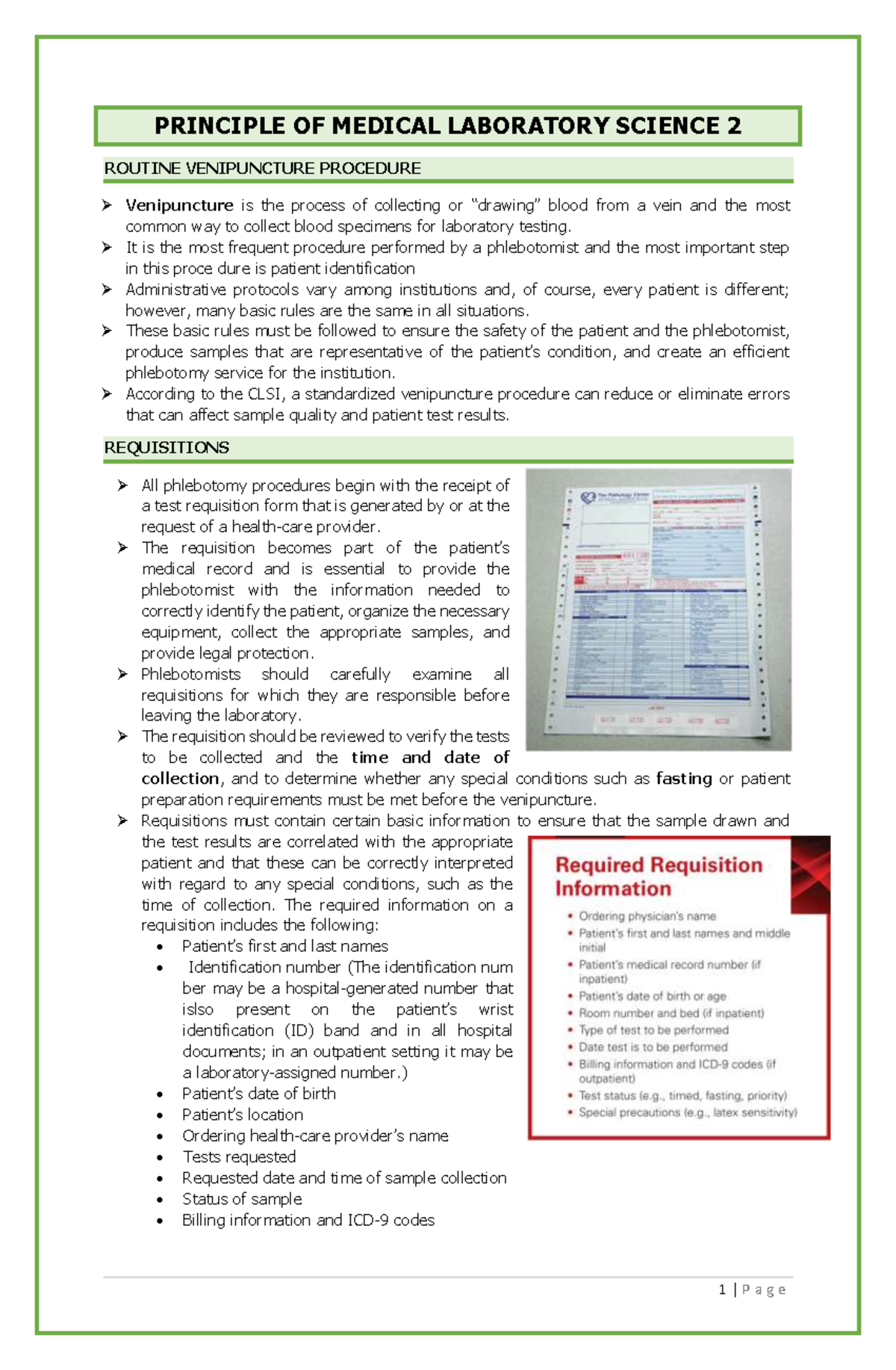 Lesson 1 - PMLS 2 - PRINCIPLE OF MEDICAL LABORATORY SCIENCE 2 ROUTINE ...