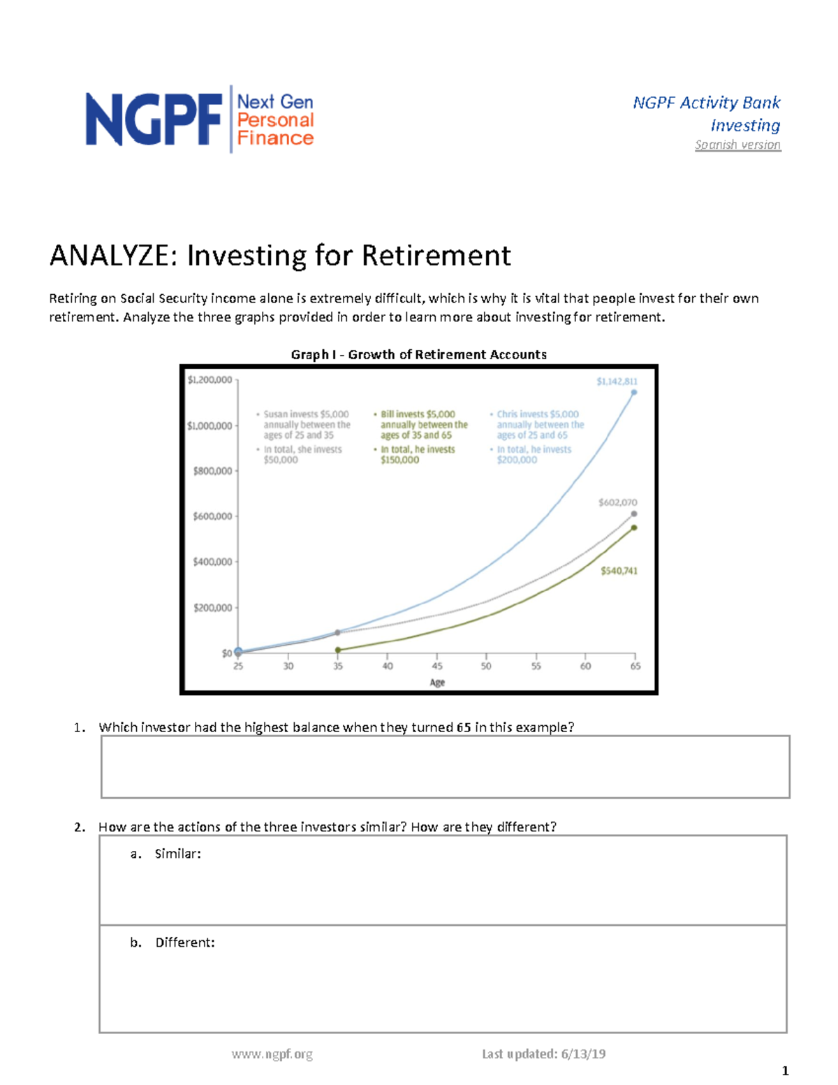 Worksheet F Investing for Retirement - NGPF Activity Bank Investing ...