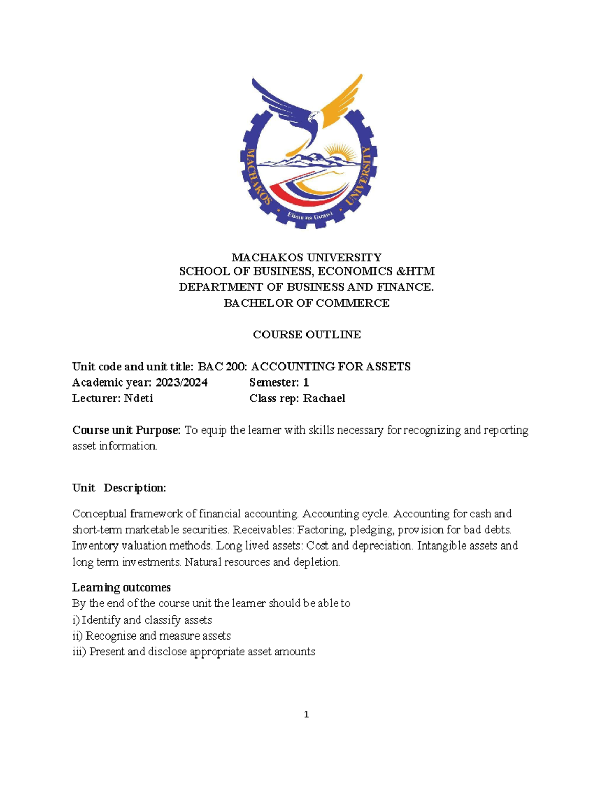 BAC 200 Outline-Sep-Dec - MACHAKOS UNIVERSITY SCHOOL OF BUSINESS ...