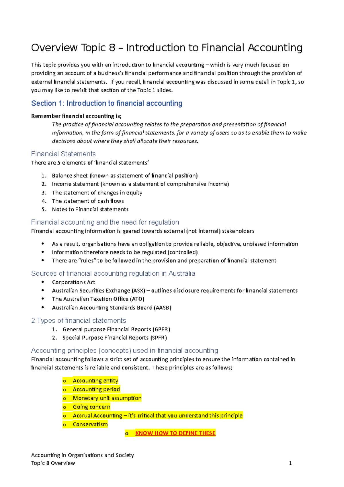 Topic 8 Overview - SIM - Overview Topic 8 – Introduction to Financial ...