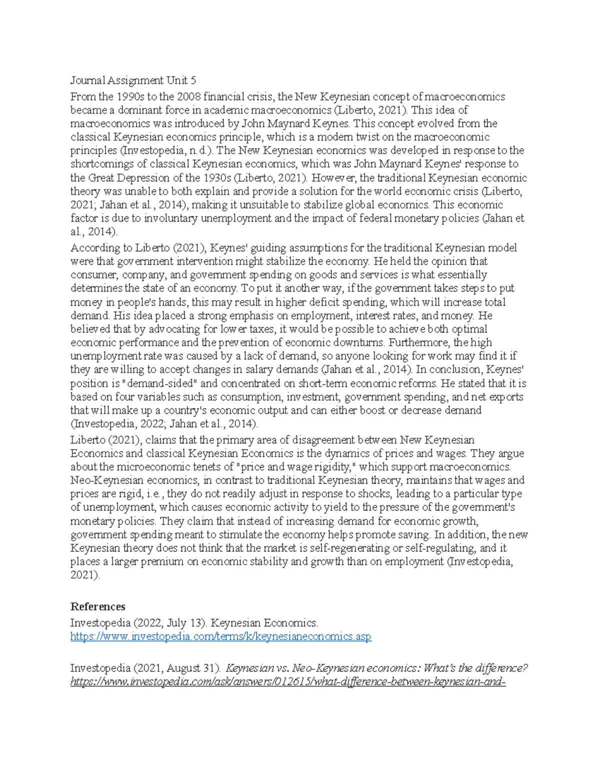 Journal Assignment Unit 5 Introduction to Economics - Journal ...