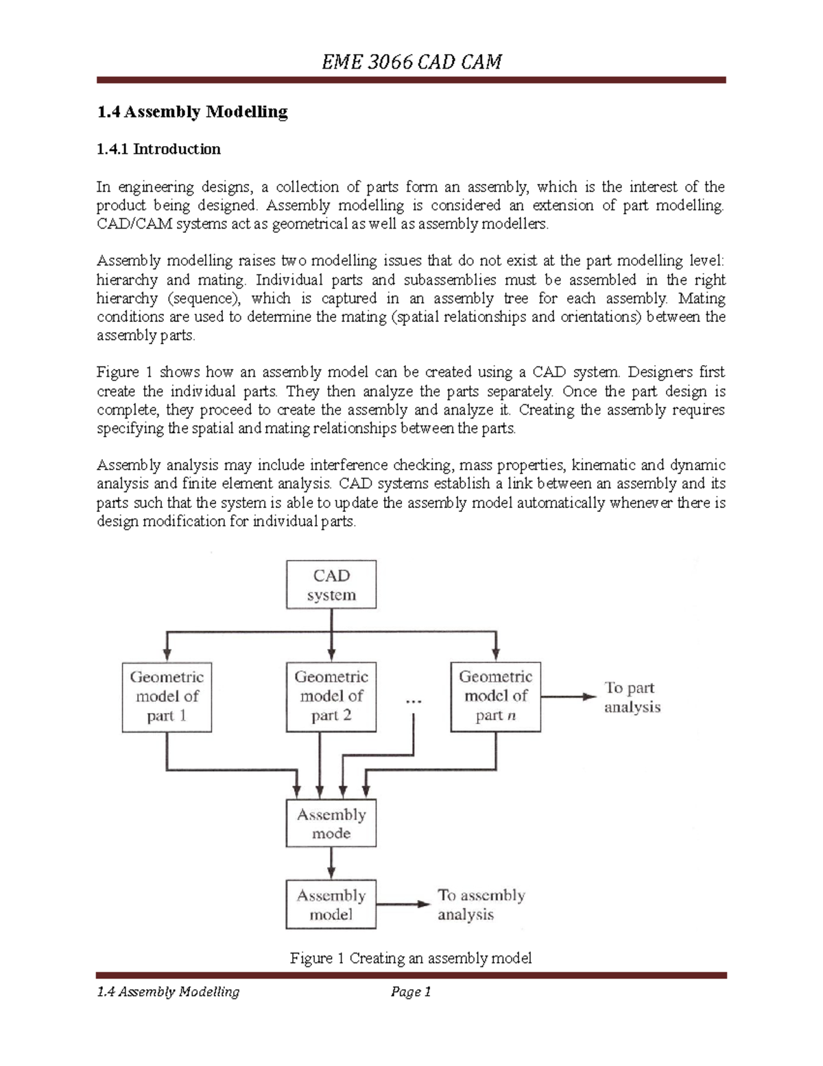 CAD 1-4 Assembly Modelling - EME 3066 CAD CAM 1 Assembly Modelling 1.4 ...