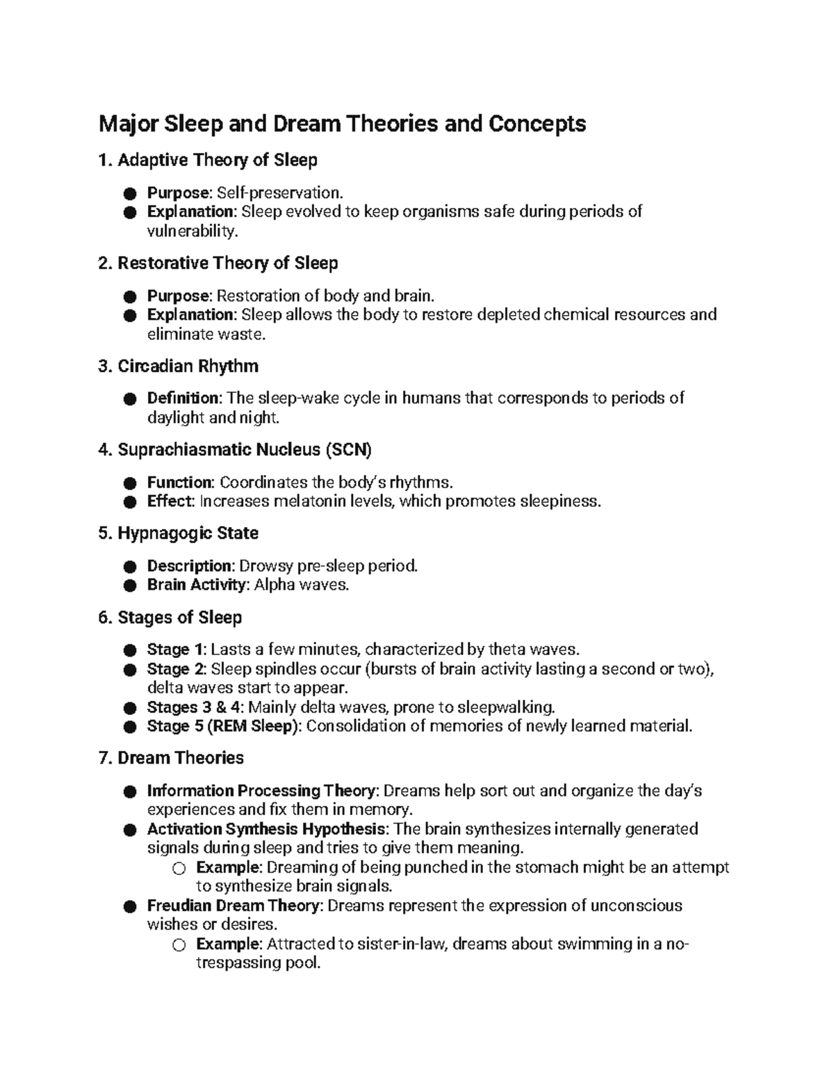 Major Sleep and Dream Theories and Concepts - Adaptive Theory of Sleep ...