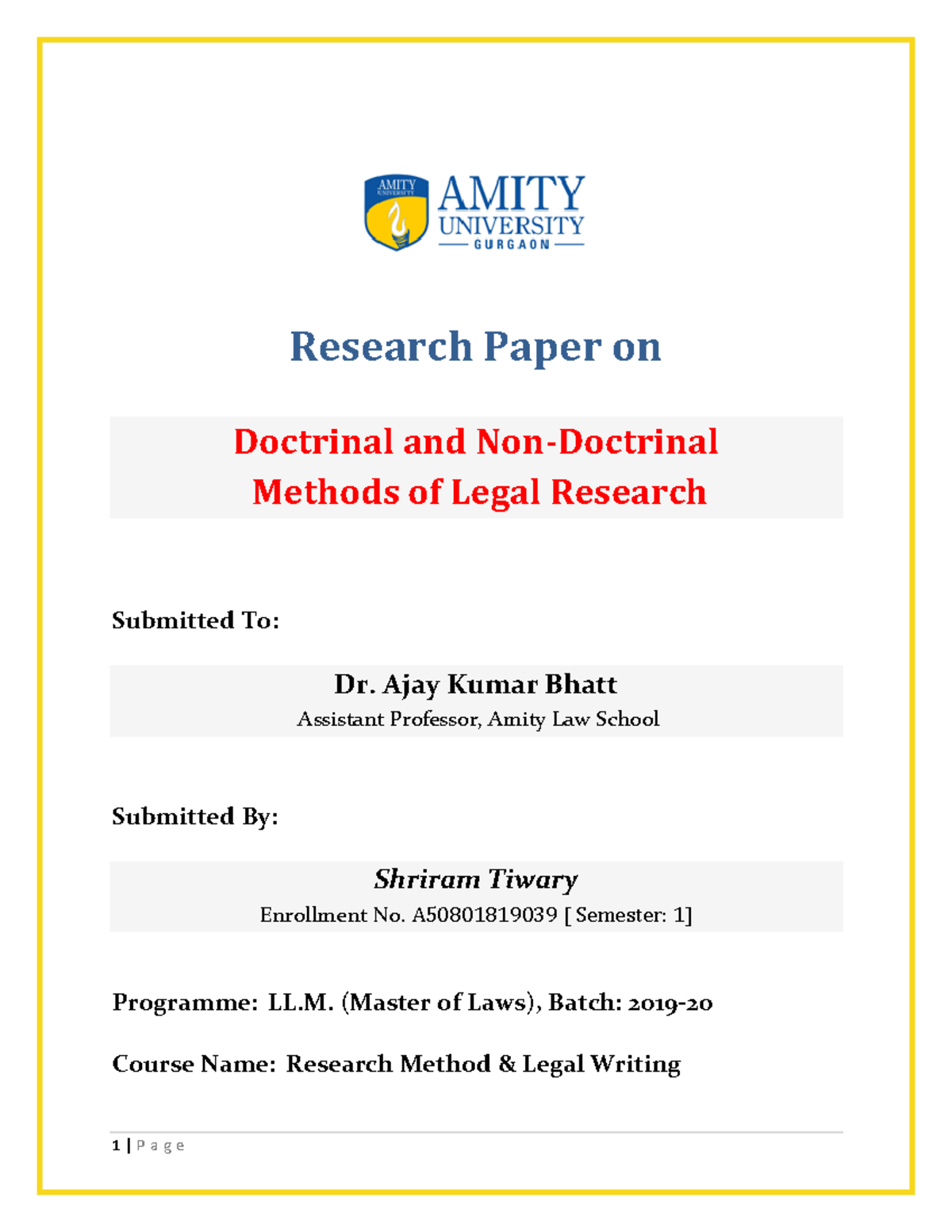 Doctrinal and Non Doctrinal Methods of L - Research Paper on Doctrinal ...