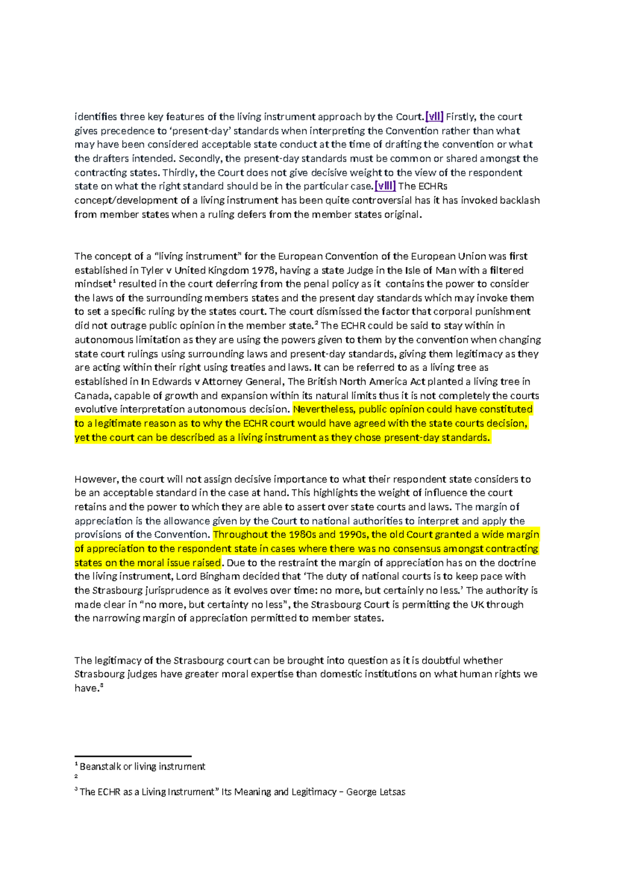 Living instrument essay - identifies three key features of the living ...