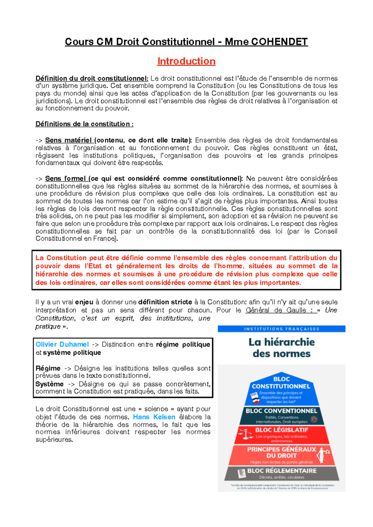 Cours-constit-cohendet - Cours CM Droit Constitutionnel - Mme COHENDET ...