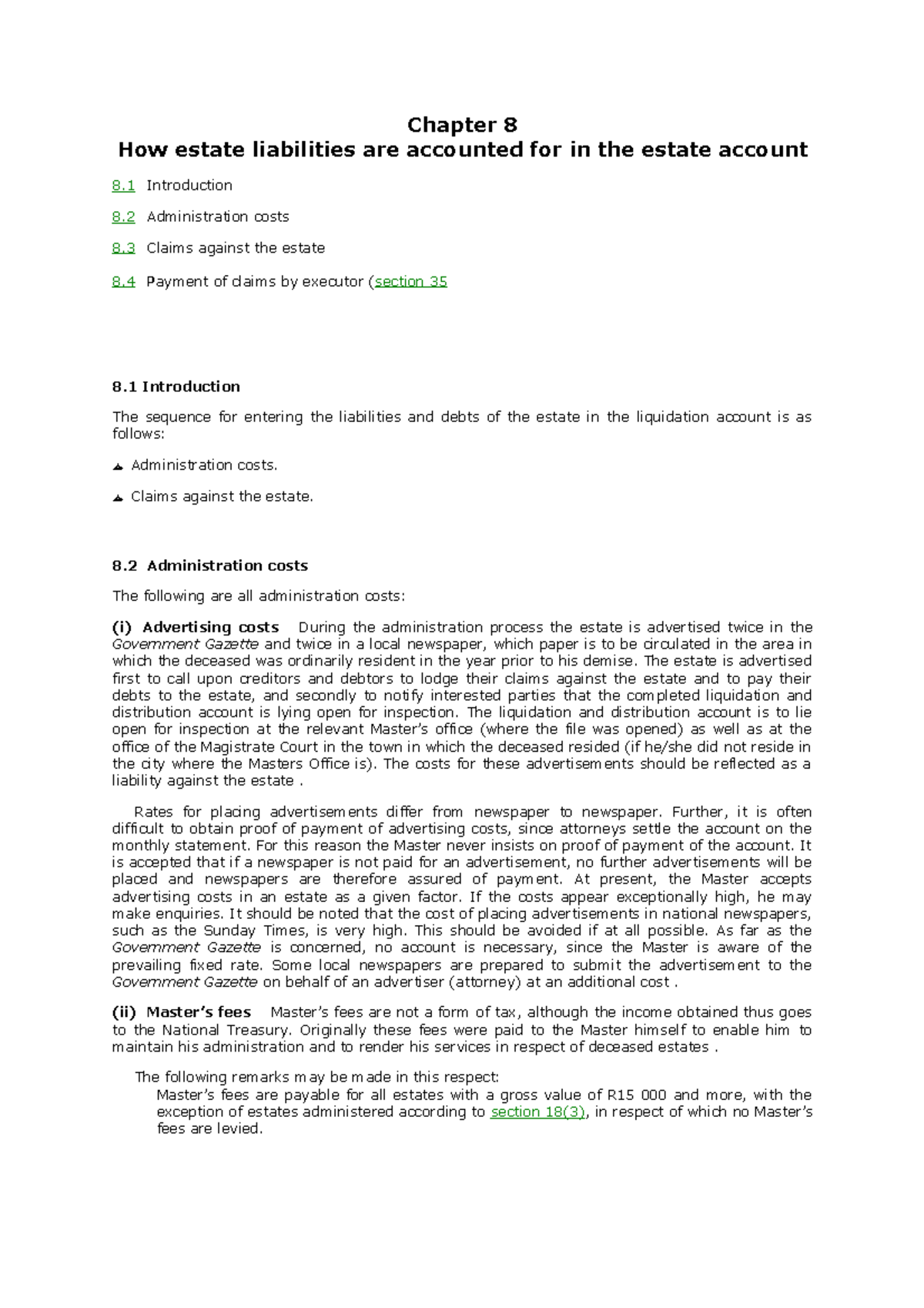 Chapter 8 - Dr Z. Ntshuntshe - Chapter 8 How estate liabilities are ...