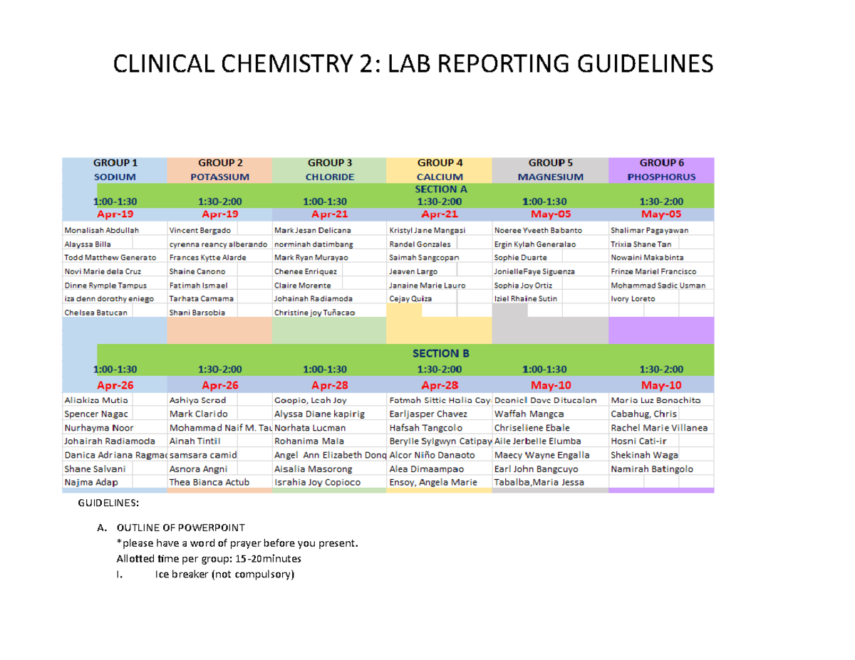 Reporting Guidelines AND Groupings - GUIDELINES: A. OUTLINE OF ...