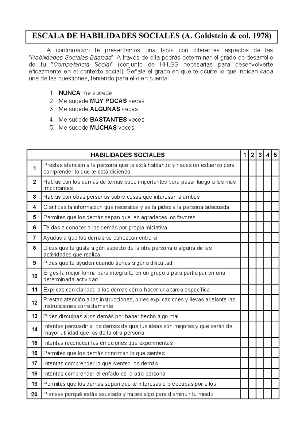 Cuestionario- Habilidades- Sociales - A continuación te presentamos una ...