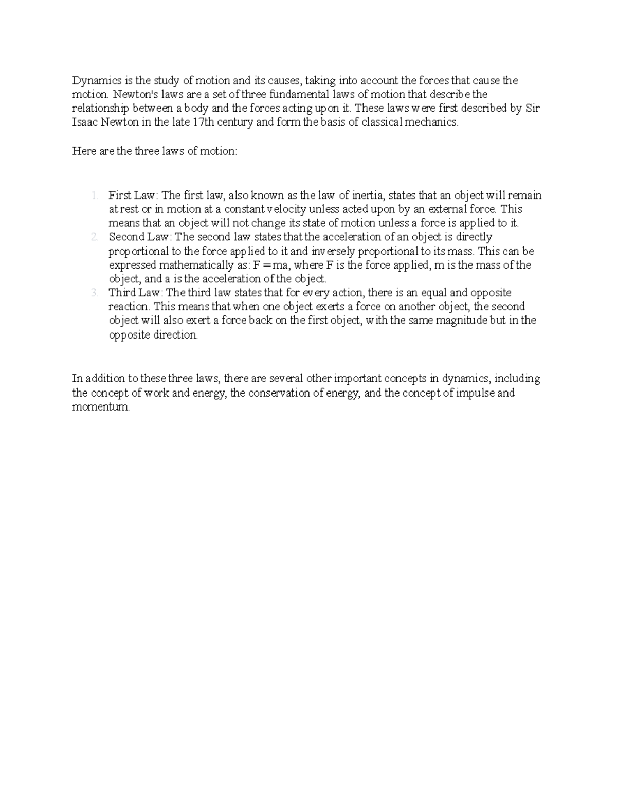 Dynamics and Newton's Laws - Dynamics is the study of motion and its ...