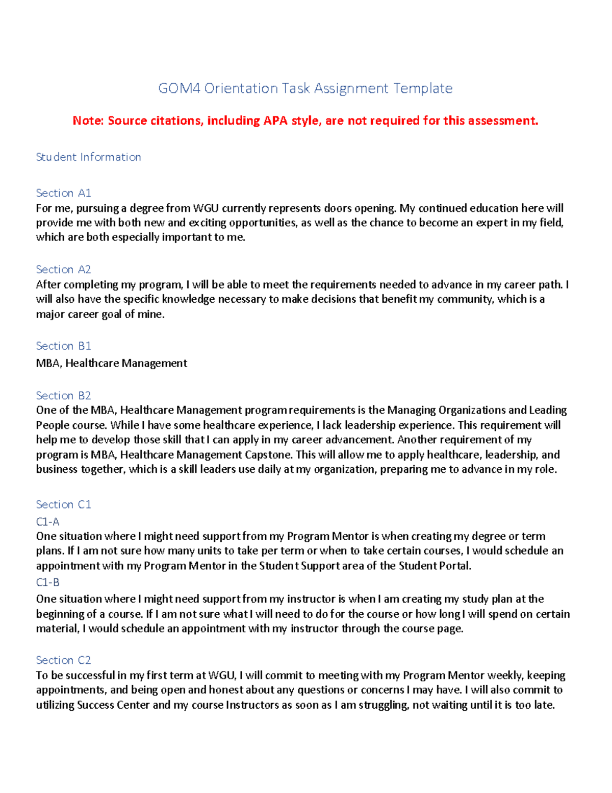 Orientation Task - ORA Task 1 - GOM 4 Orientation Task Assignment Template Note: Source ...