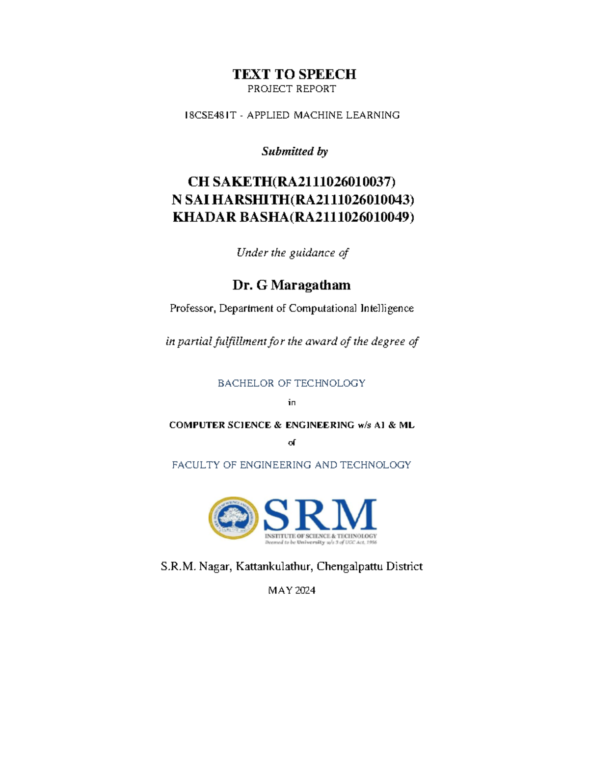 Text To Speech removed - TEXT TO SPEECH PROJECT REPORT 18CSE481T ...