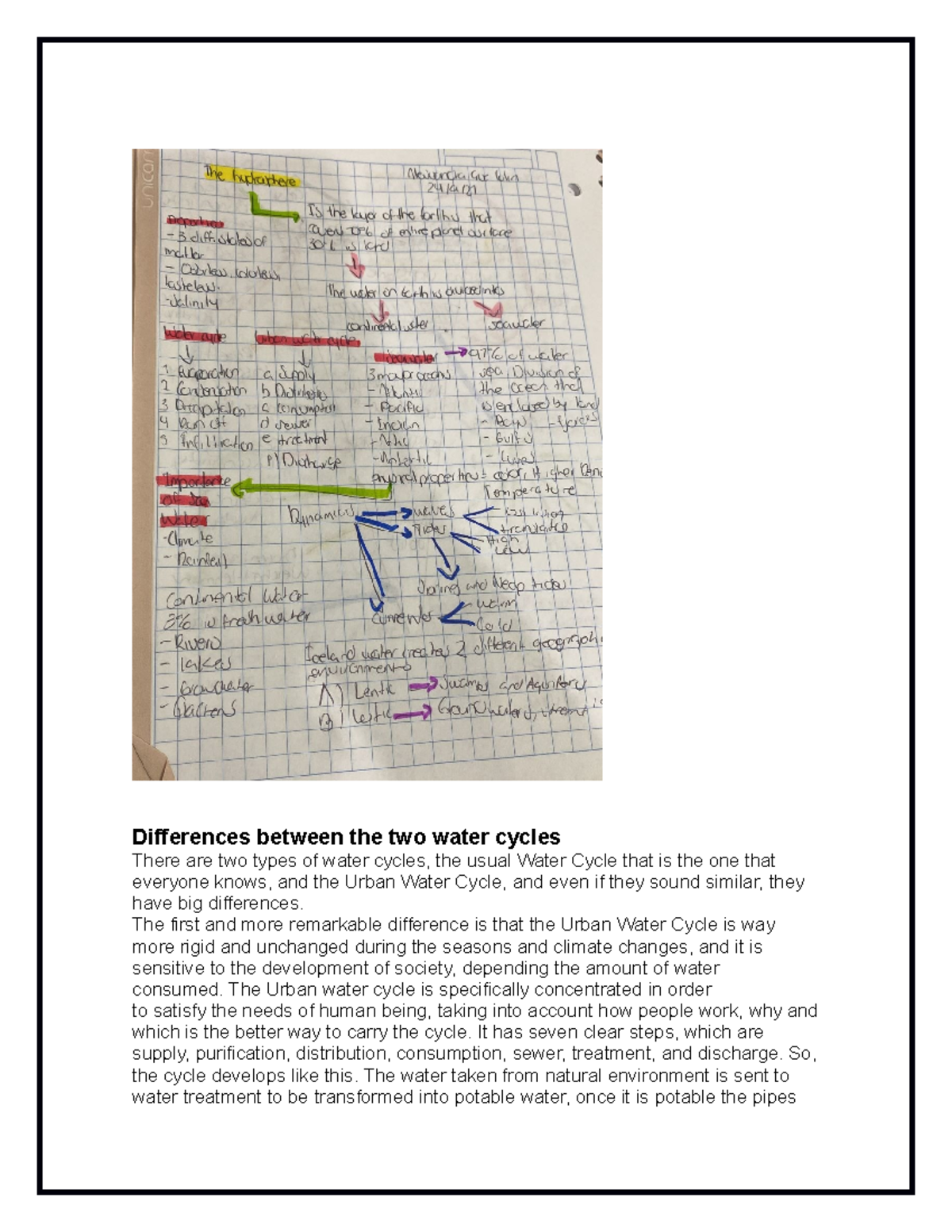 Activity 6 ecology - Differences between the two water cycles There are ...