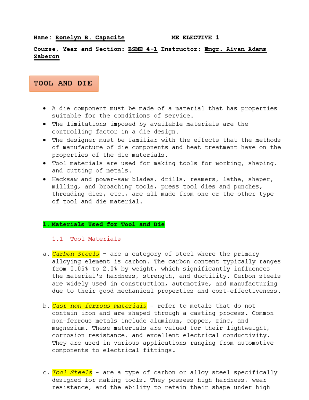 Assignment Elective - Name: Ronelyn B. Capacite ME ELECTIVE 1 Course ...