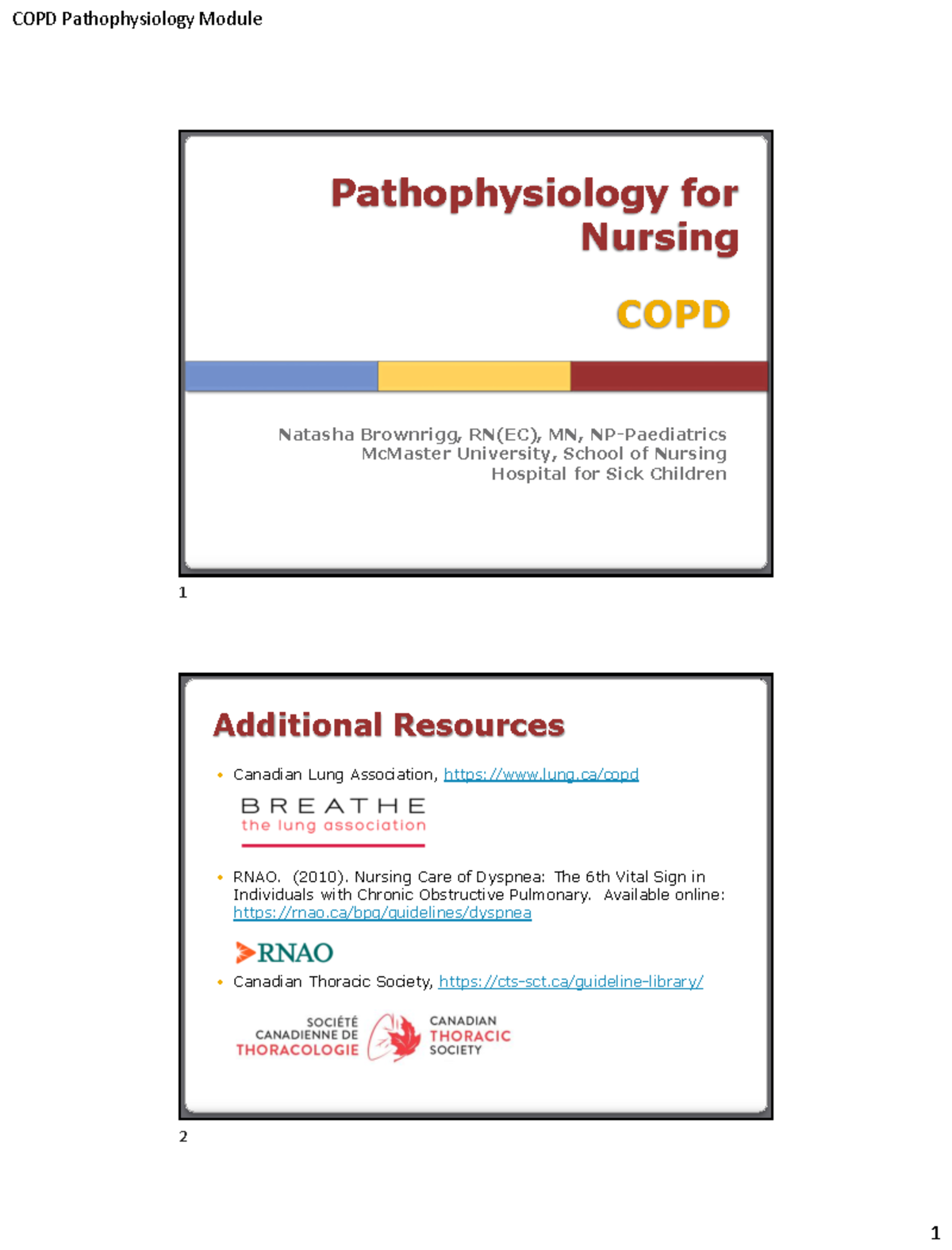 L3 - COPD - Nursing Concepts in Health & Illness COPD Natasha Brownrigg ...