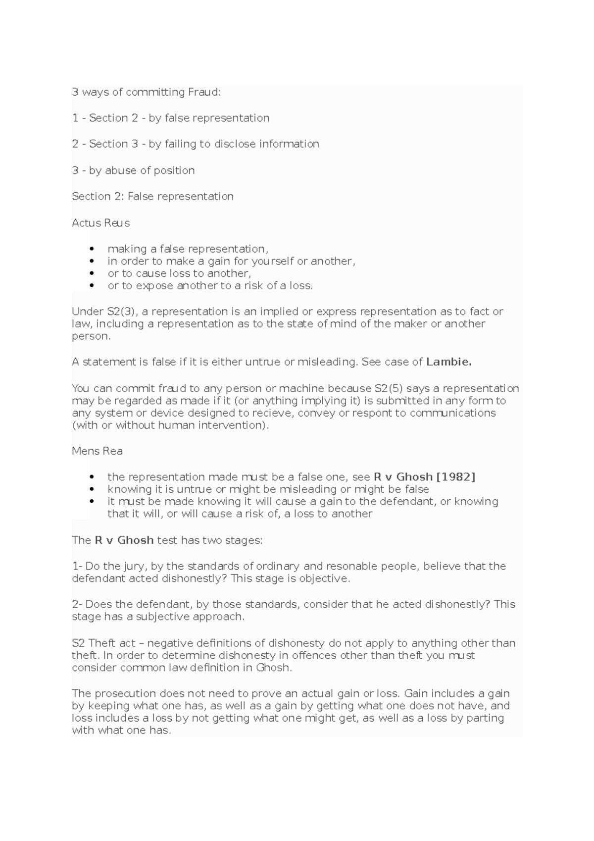 Fraud - 3 ways of committing Fraud: 1 - Section 2 - by false ...